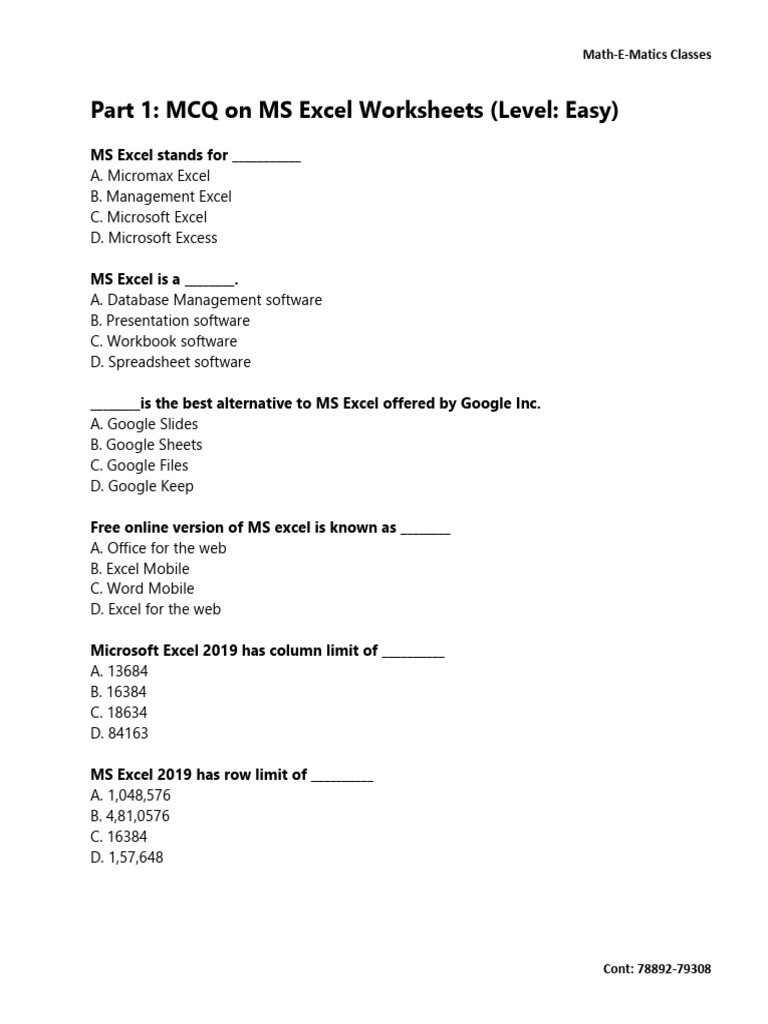 Excel PArt 1 and 2 | PDF | Microsoft Excel | Spreadsheet