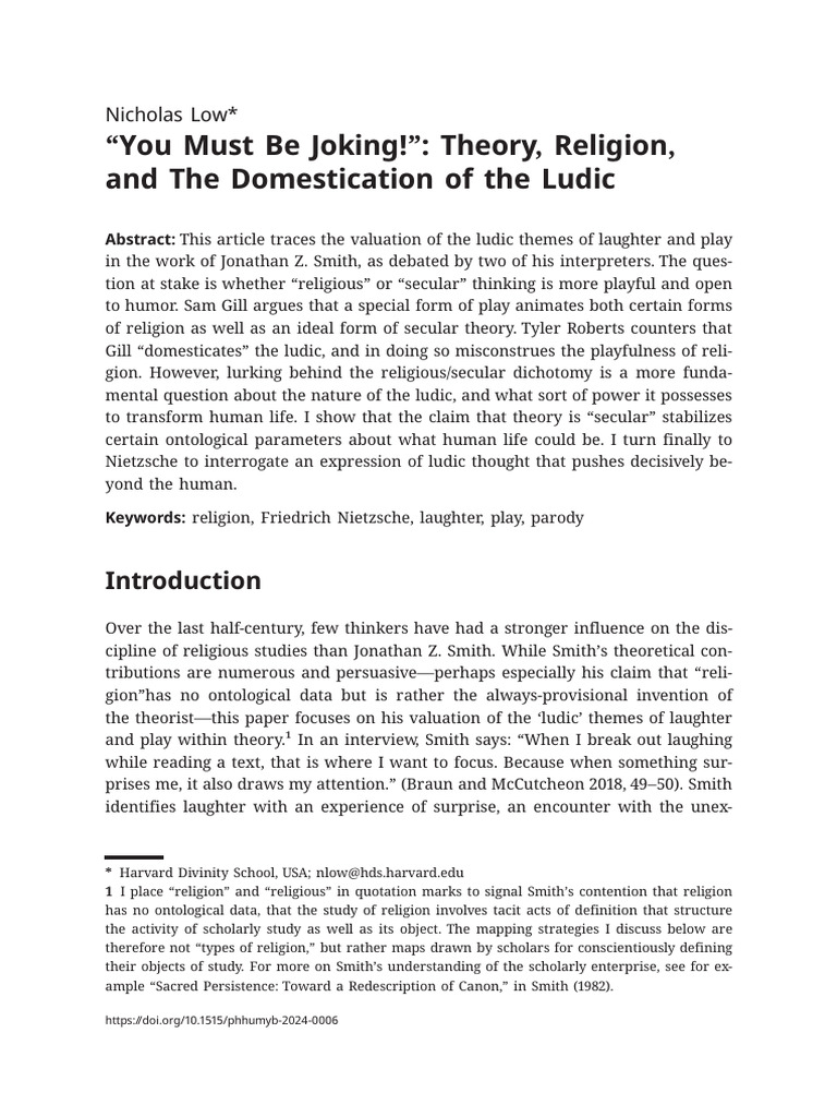 Low, Nicholas E - You Must Be Joking - Theory, Religion and Ludic, 2025 | PDF | Transcendence ...