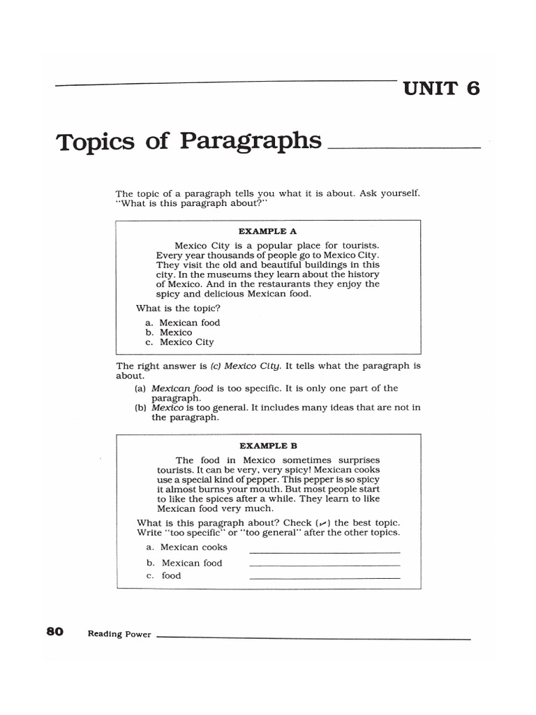 Topics and Main Ideas of Paragraphs Theory and Practice | PDF