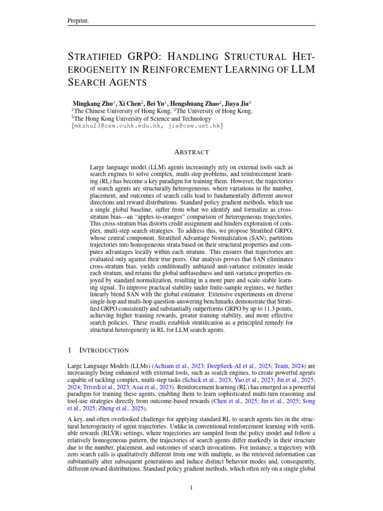 STRATIFIED GRPO: HANDLING STRUCTURAL HETEROGENEITY IN REINFORCEMENT LEARNING OF LLM | PDF ...