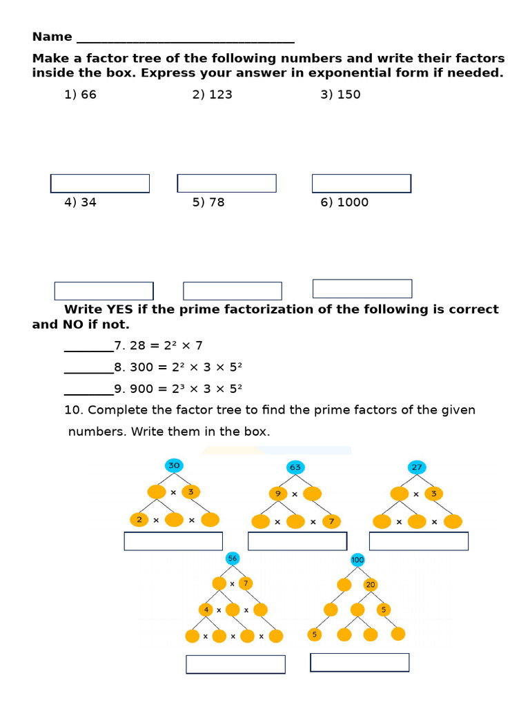 Factor Trees and Prime Factorization | PDF