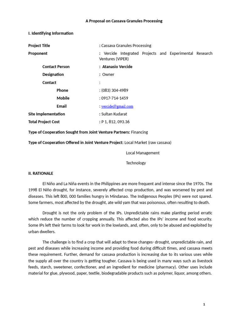 Cassava Granules Processing Proposal | PDF | Net Present Value ...