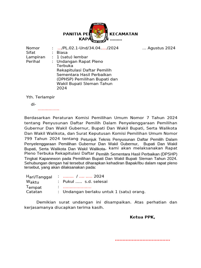 Draft Undangan DPSHP PPK | PDF