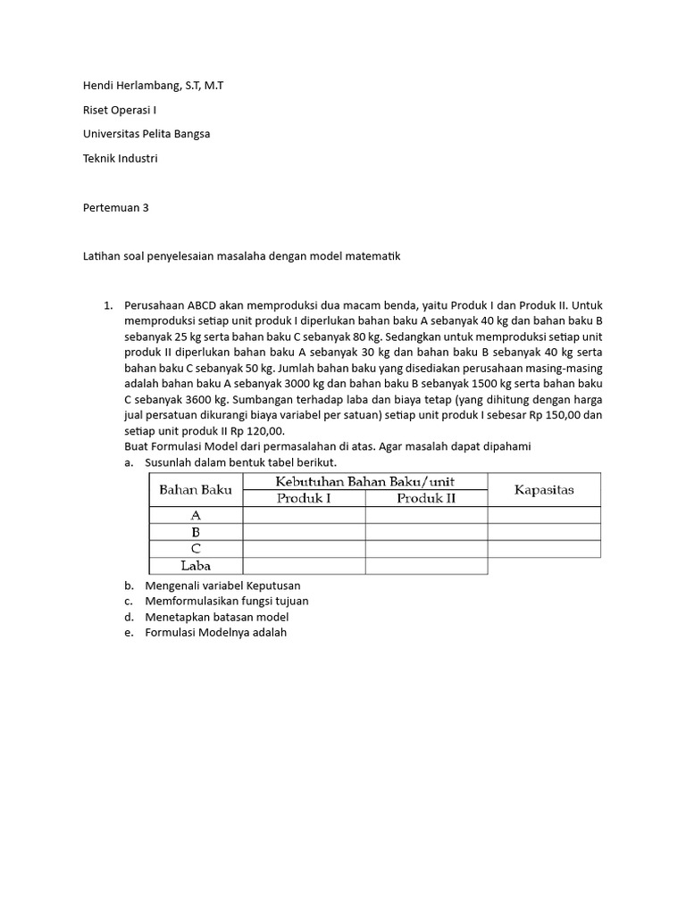 Pertemuan 3 Latihan Soal Model Matematik | PDF