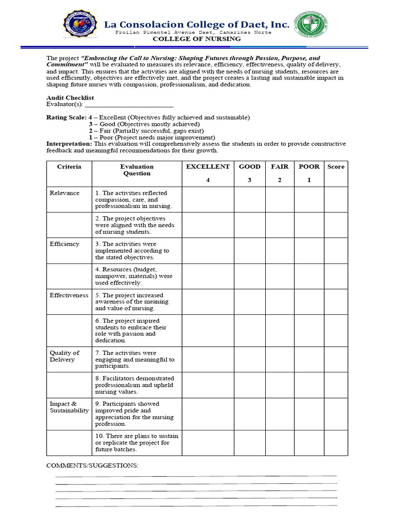 Nursing Project Evaluation Checklist | PDF | Nursing