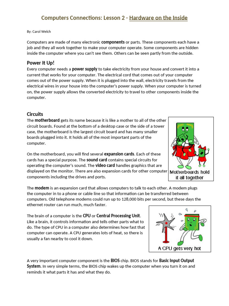 Lesson 2 Hardware On The Inside | PDF | Random Access Memory | Computer Hardware