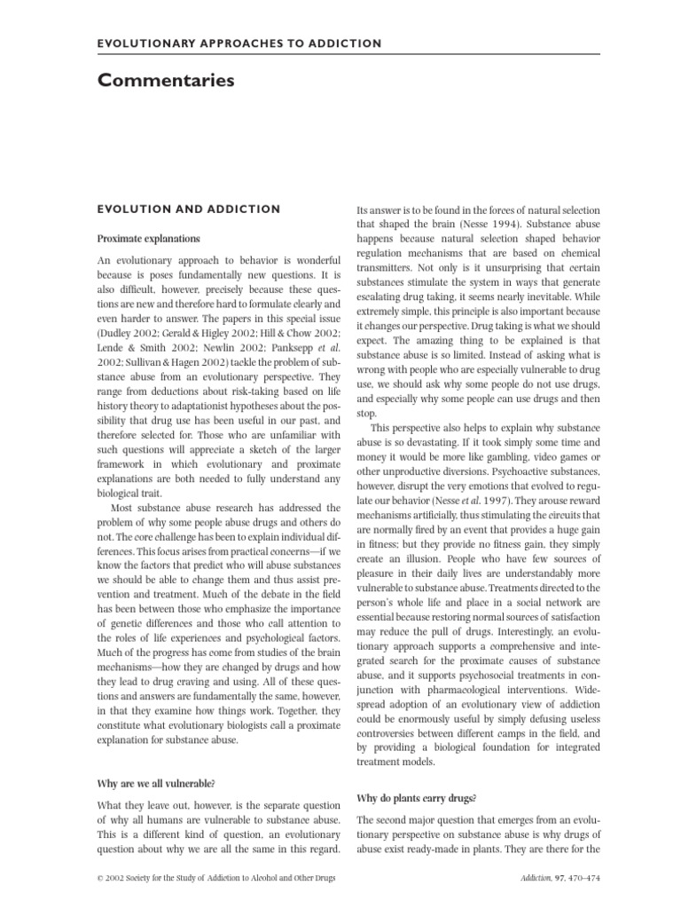 Evolution and Addiction | PDF | Mental Disorder | Selective Serotonin ...