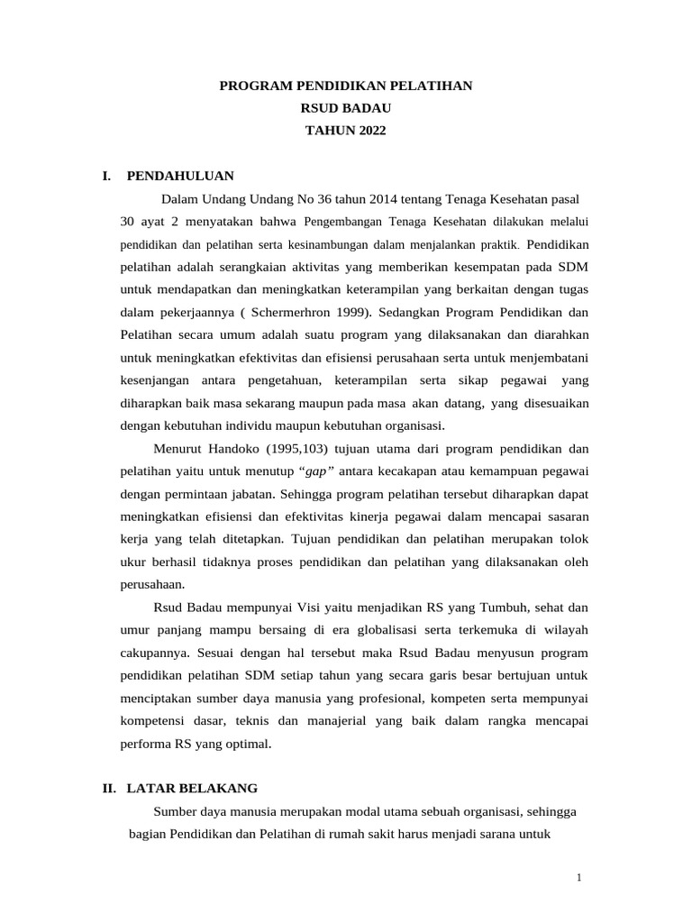 Program Pelatihan SDM RSUD Badau 2022 | PDF