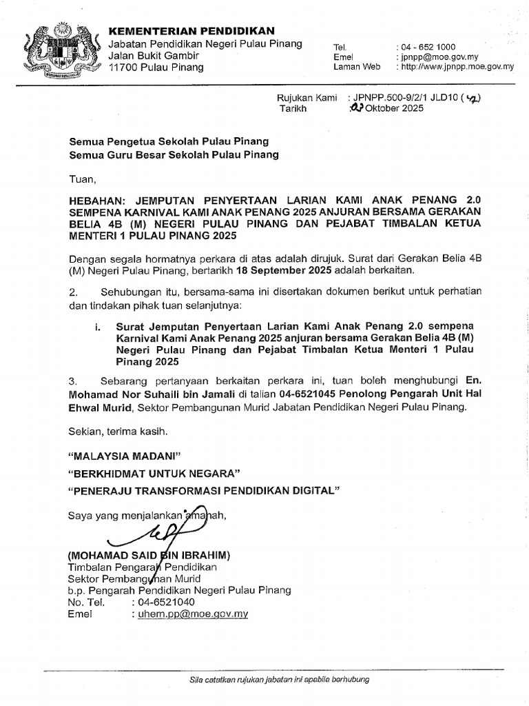 Surat Hebahan - Gerakan Belia 4B (M) Negeri Pulau Pinang | PDF
