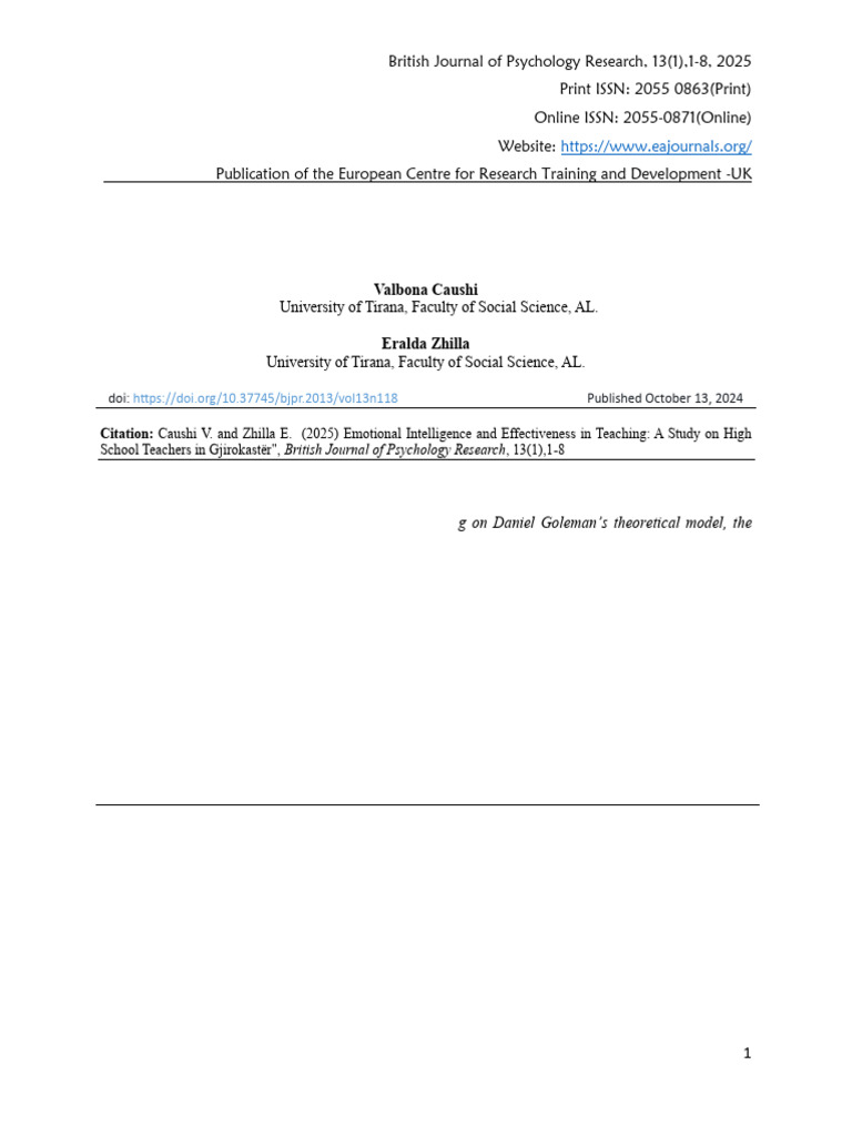 ARTICLE Emotional Intelligence Journal Article | PDF | Emotional ...
