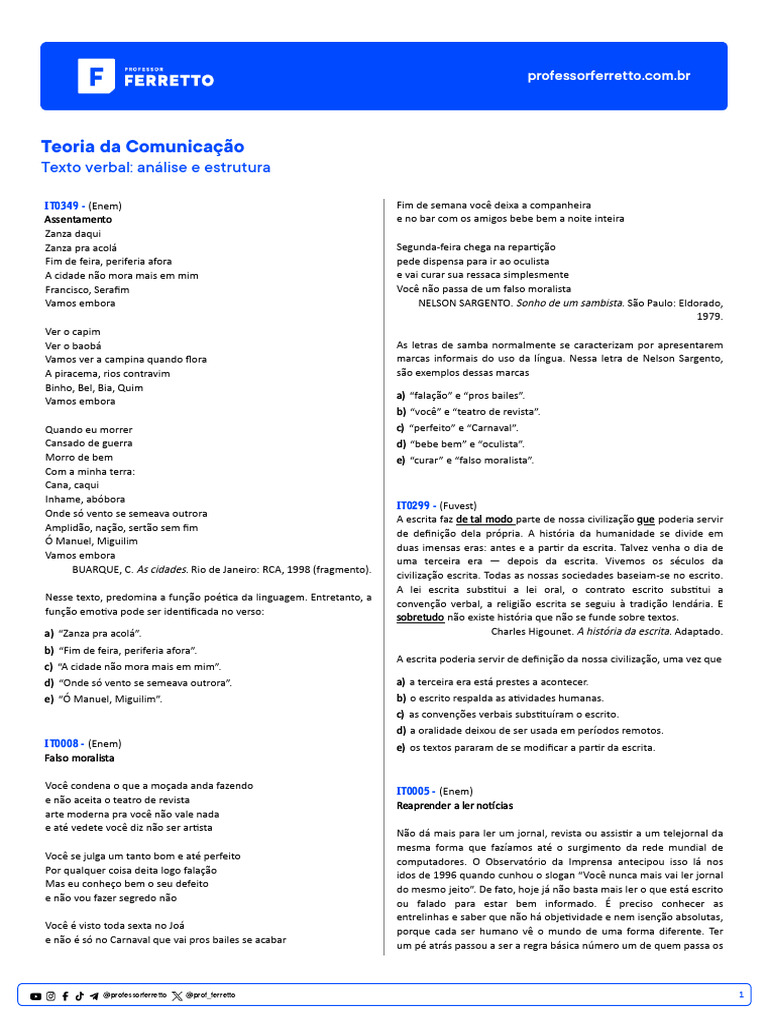 Questions Interpretacao de Texto Teoria Da Comunicacao Texto Verbal ...