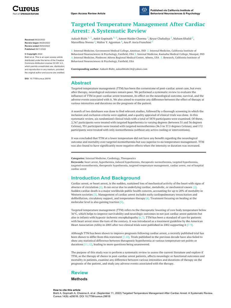 Targeted Temperature Management Review | PDF | Cardiac Arrest | Medical ...