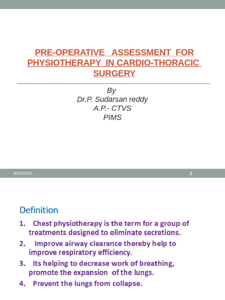 Pre-Op Assessment For Physio in Cardio-Thorasic Surgery | PDF ...