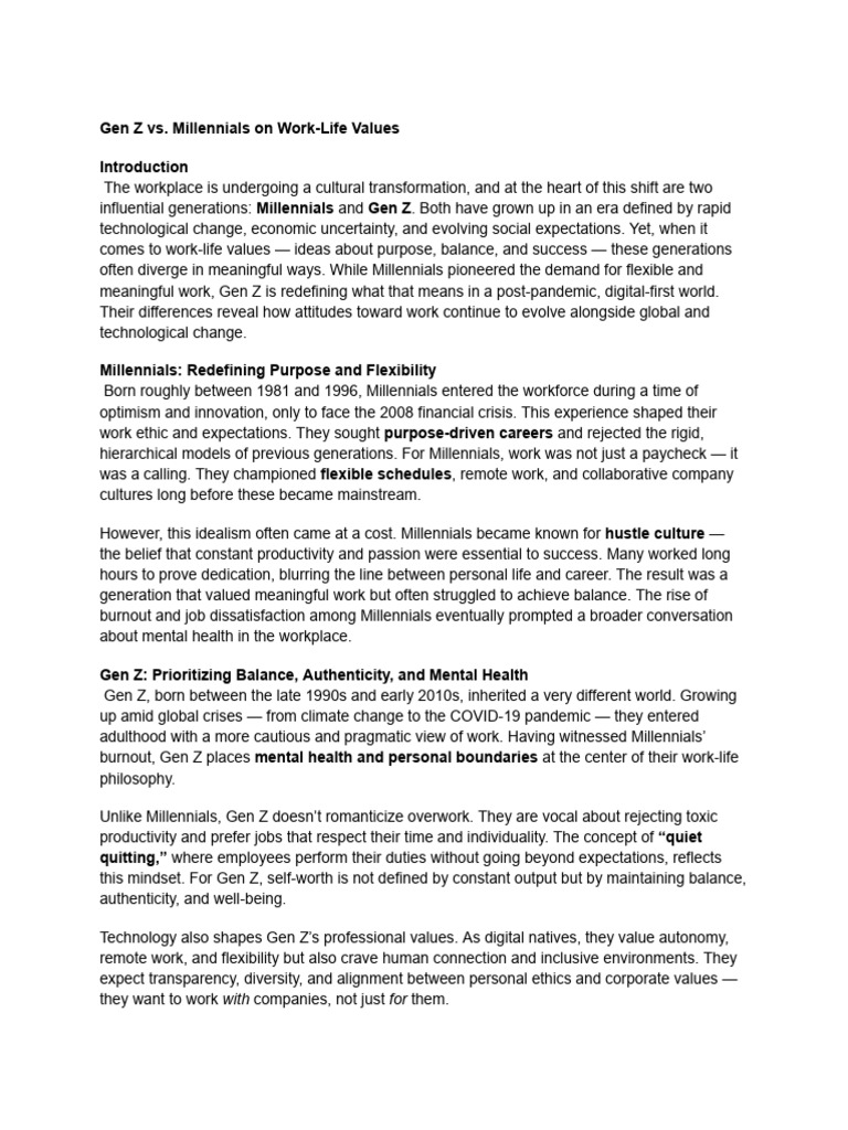 Gen Z vs. Millennials: Work-Life Values | PDF | Millennials | Value ...
