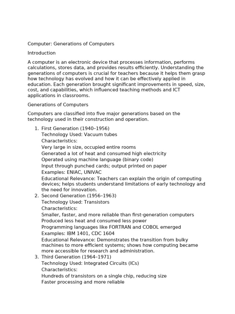 Computer Generations Ict Assignment | PDF | Integrated Circuit | Computer Programming