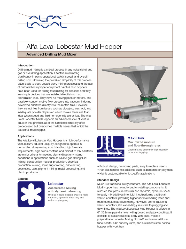 Alfa Laval Product Leaflet Lobestar Mud Hopper en | PDF | Pump | Nozzle