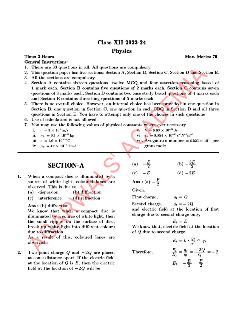 Cbse Class 12 Physics SP 12 Solved | PDF | Rectifier | Isotope