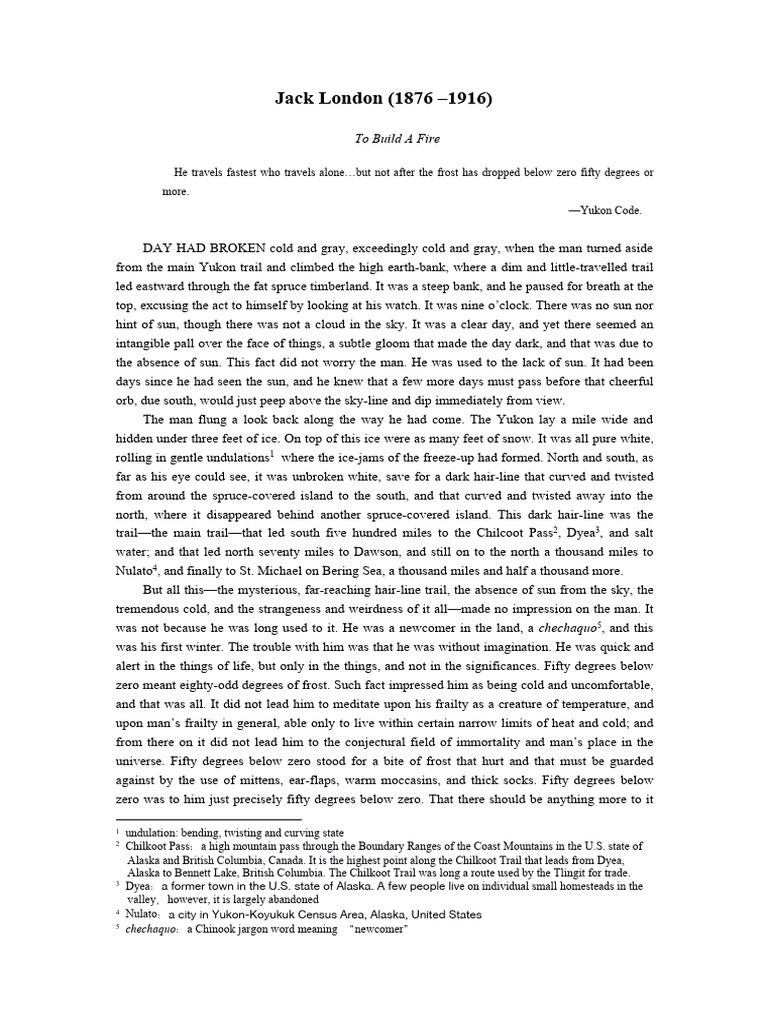 Jack London's "To Build A Fire" Summary | PDF
