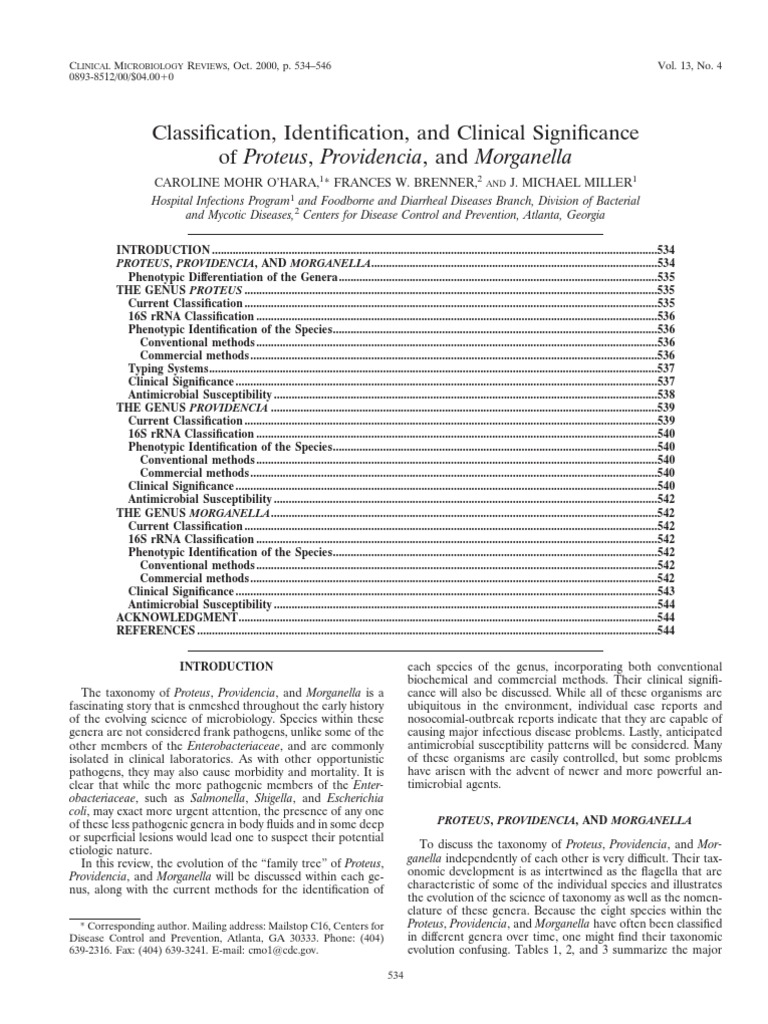 Classification and Identification of Proteus, Providencia and ...