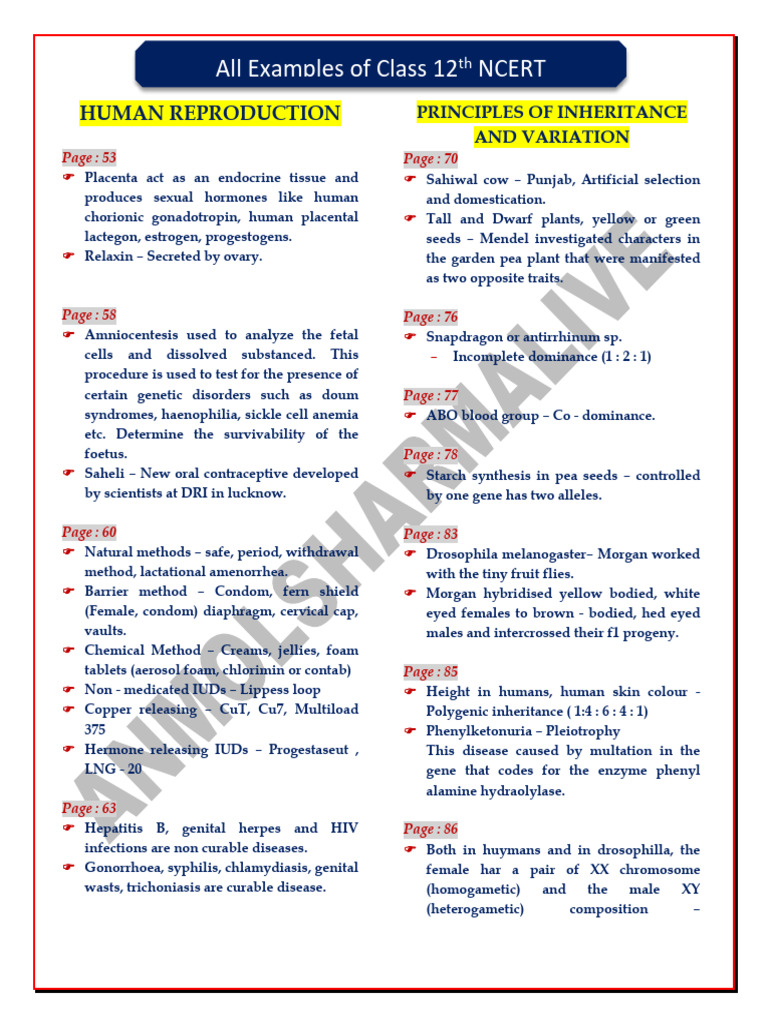 All Examples of Class 12th NCERT(Updated) | PDF | Dominance (Genetics ...