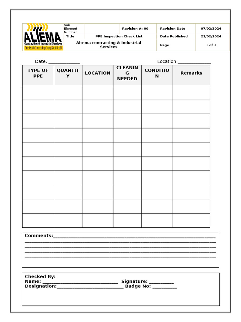 PPE Inspection Checklist Template | PDF
