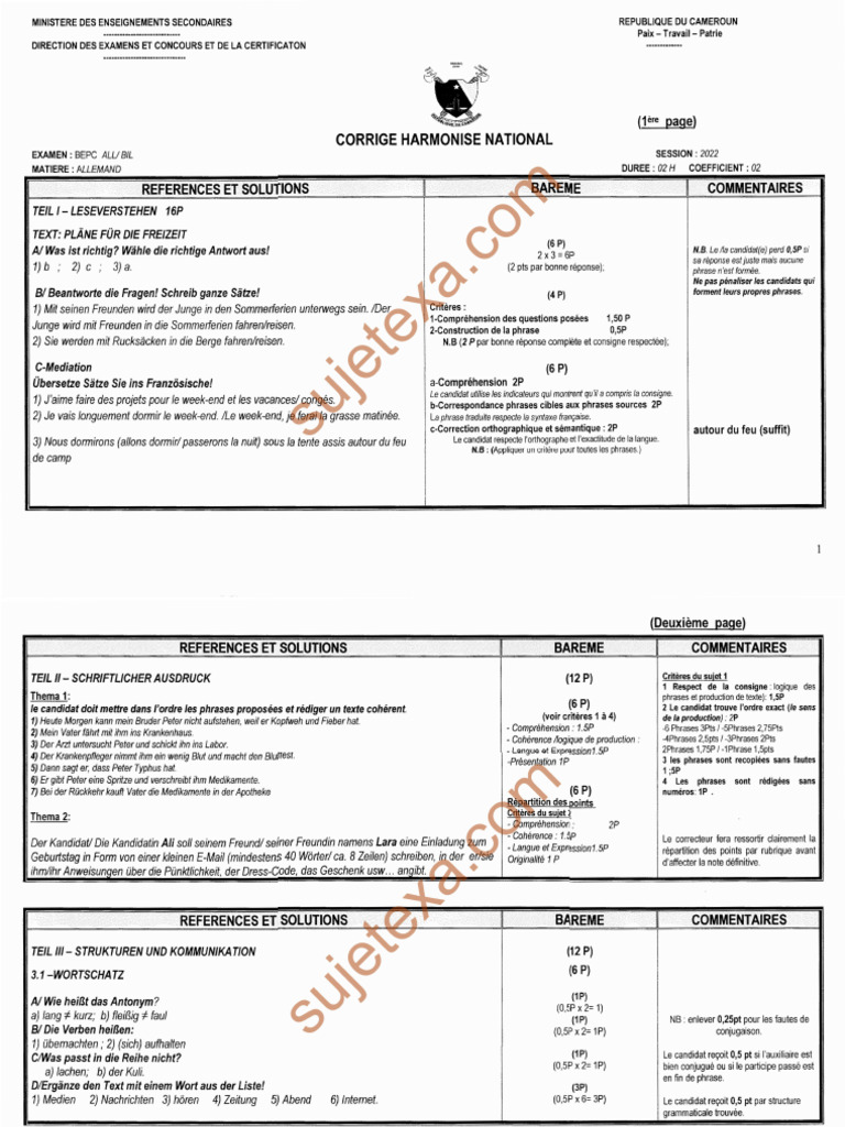 Correction BEPC 2022 | PDF