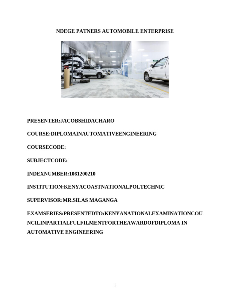 Ndege Patners Automobile Enterprise | PDF | Business | Business Economics