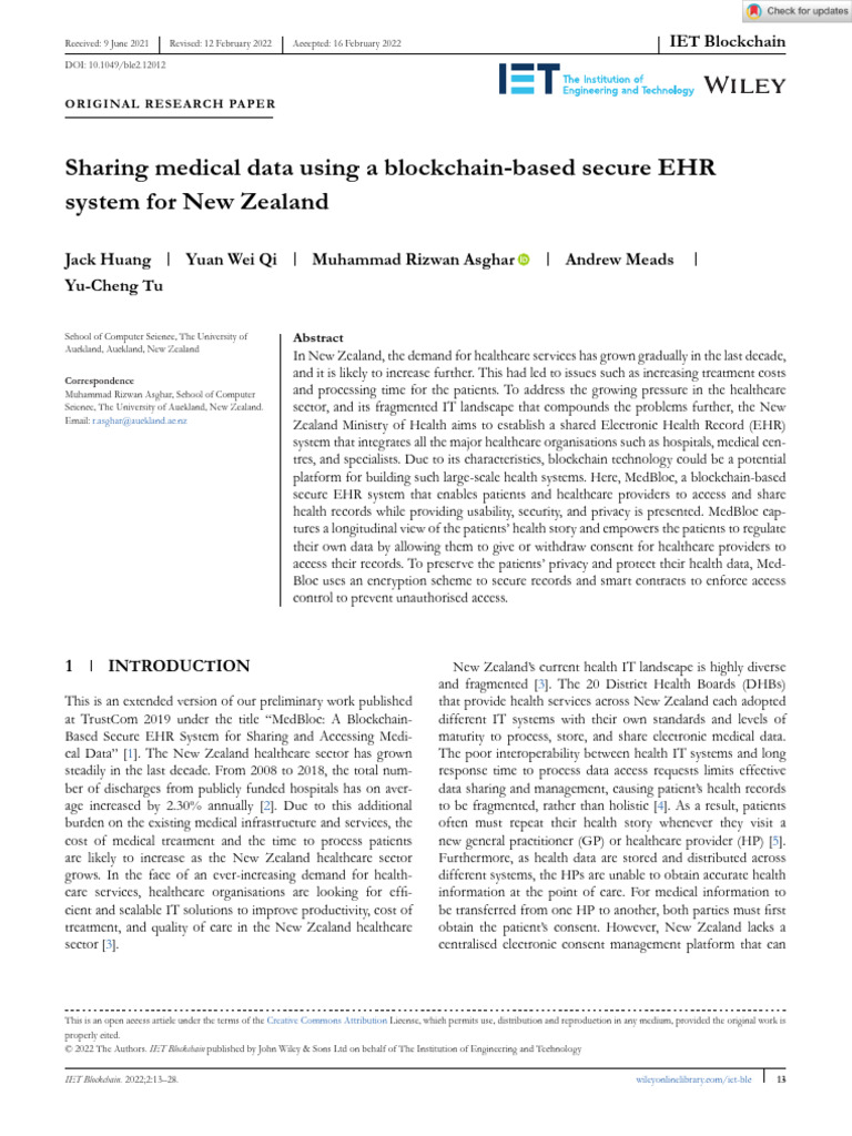 Medblocv2 - Sharing Medical Data Using A Blockchain Based Secure EHR System For New Zealand 13 ...