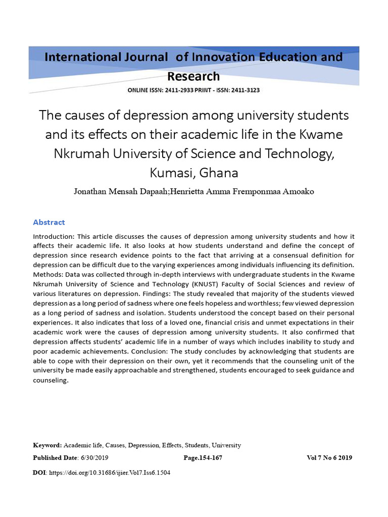 The Causes of Depression Among Universit | PDF | Major Depressive ...