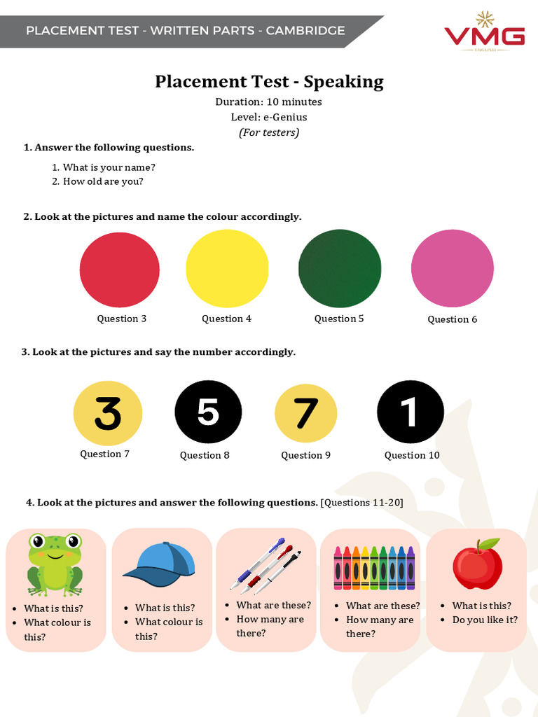 Placement Test - Cambridge Levels - Speaking For Testers | PDF