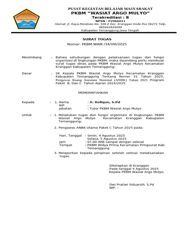Contoh SPPD Dinas 2025 | PDF