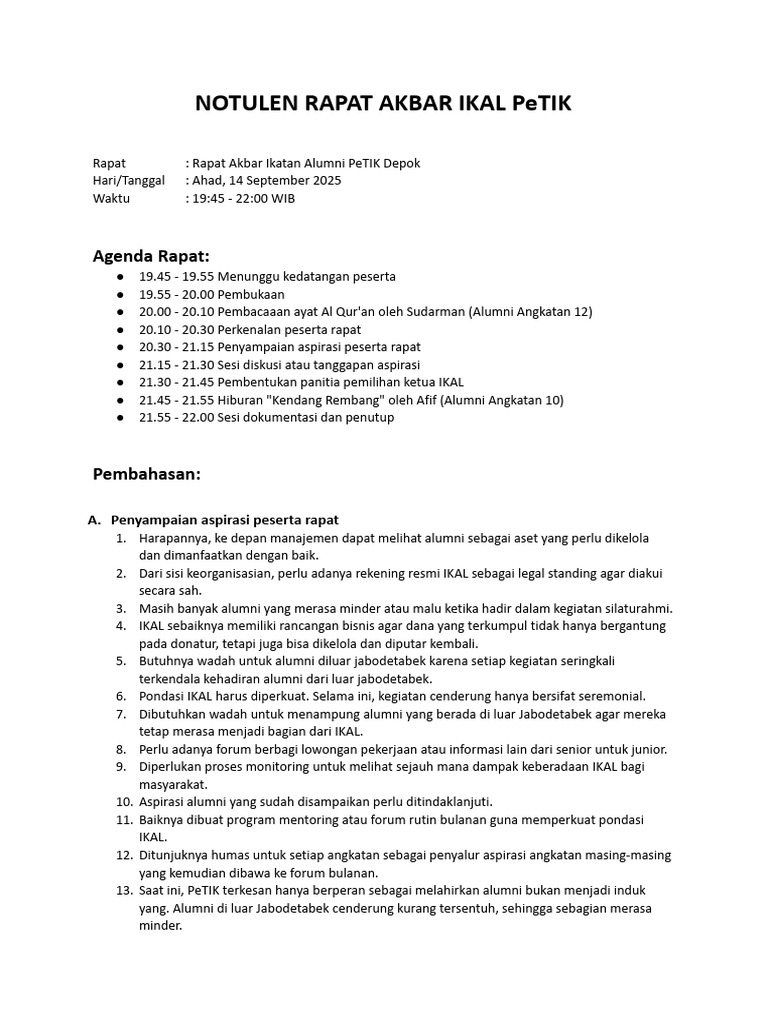 Contoh NOTULEN RAPAT | PDF