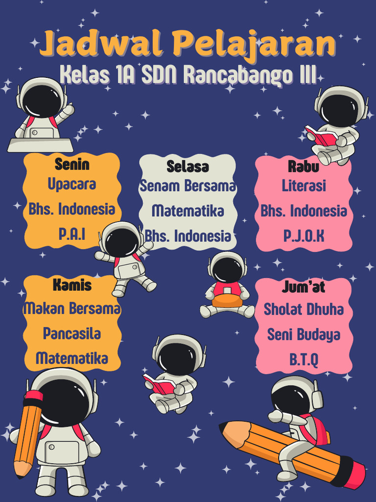 Biru Oranye Ilustrasi Ruang Angkasa Lucu Jadwal Pelajaran Dokumen A4 | PDF