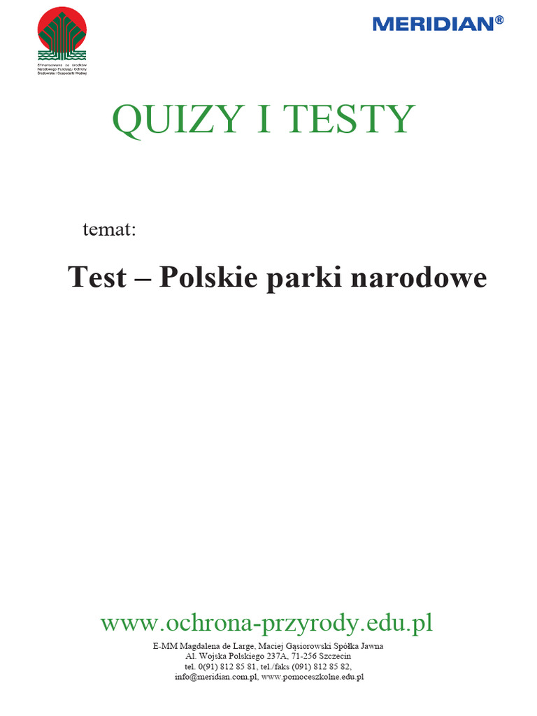 QUIZ - Polskie Parki Narodowe | PDF