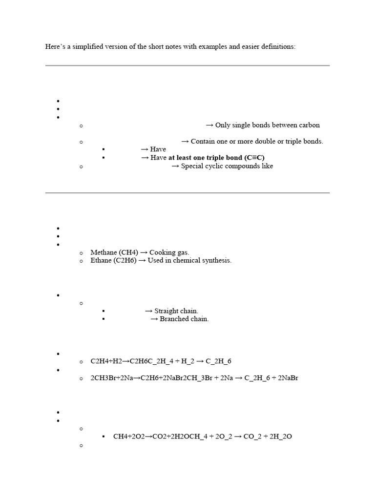 Hydrocarbon Short Notes | PDF | Alkene | Alkane