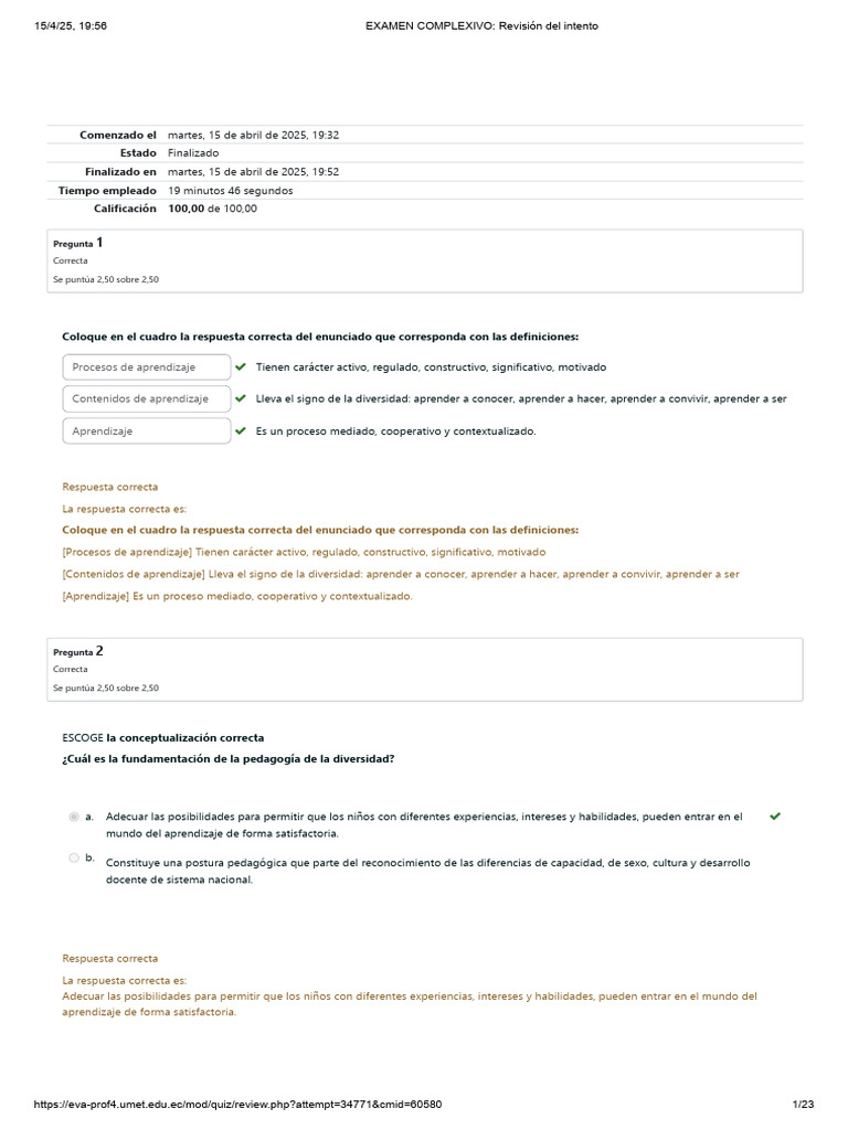 Examen Complexivo - Revisión Del Intento | PDF | Evaluación | Aprendizaje