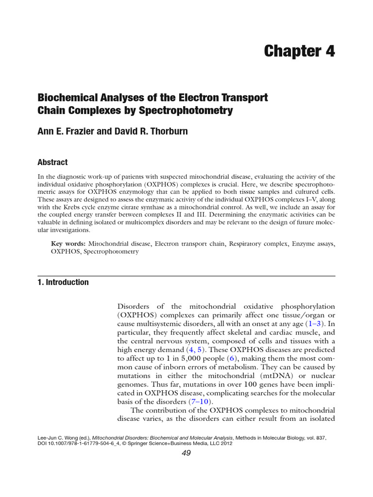 Biochemical Analyses of The Electron Transport Chain Complexes by ...