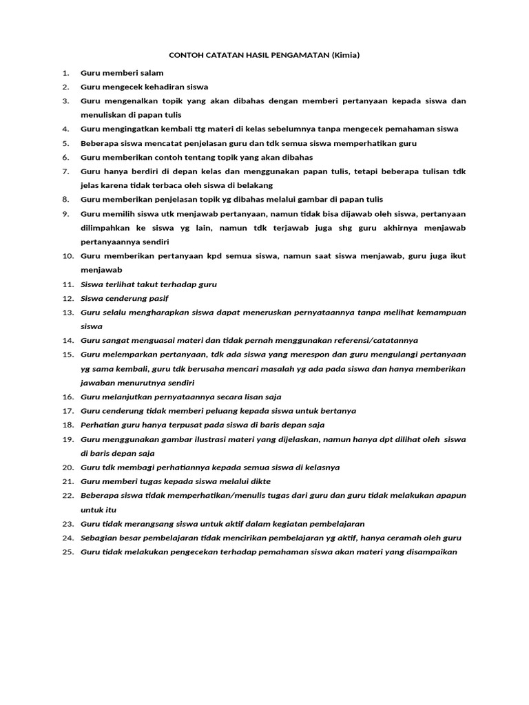 Contoh Catatan Hasil Pengamatan (Kimia) | PDF