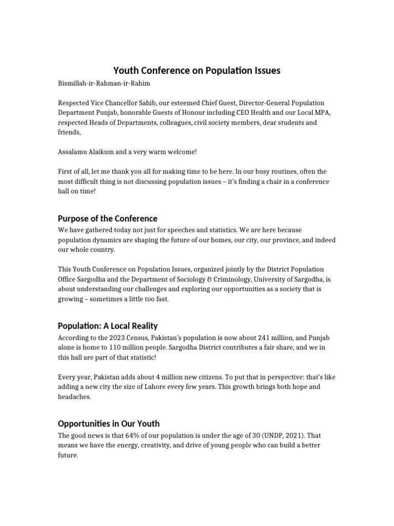 Youth Conference Welcome Speech | PDF | Family Planning