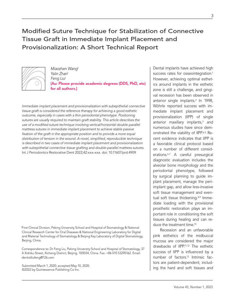 Modified Sutures for Graft Stability in Implants | PDF | Dental Implant ...