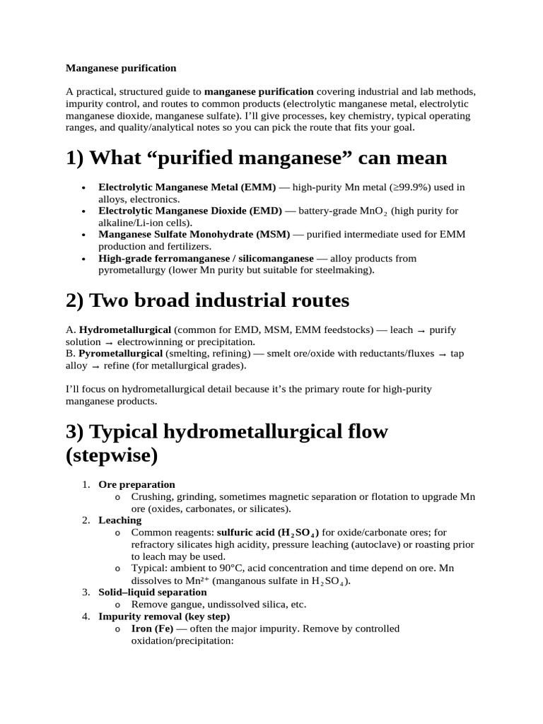 Manganese Purification Methods Guide | PDF | Manganese | Iron