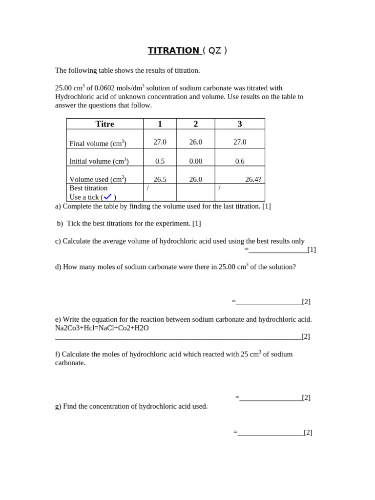 Titration Results and Calculations Guide | PDF