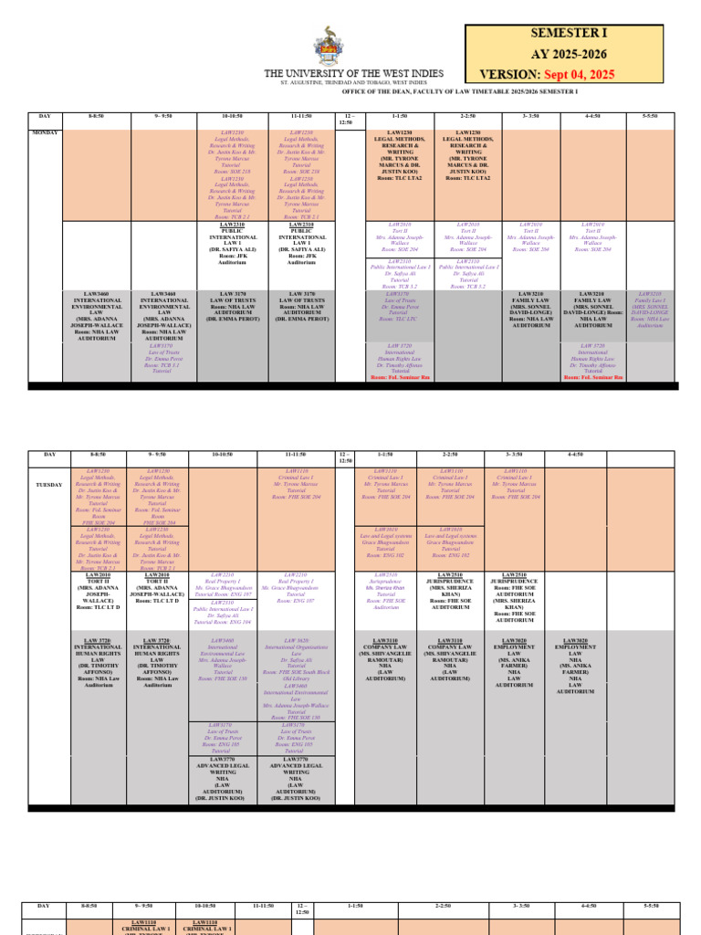 UPDATED FoL Teaching Timetable-Semester 1 (2025-2026) - 1 | PDF ...
