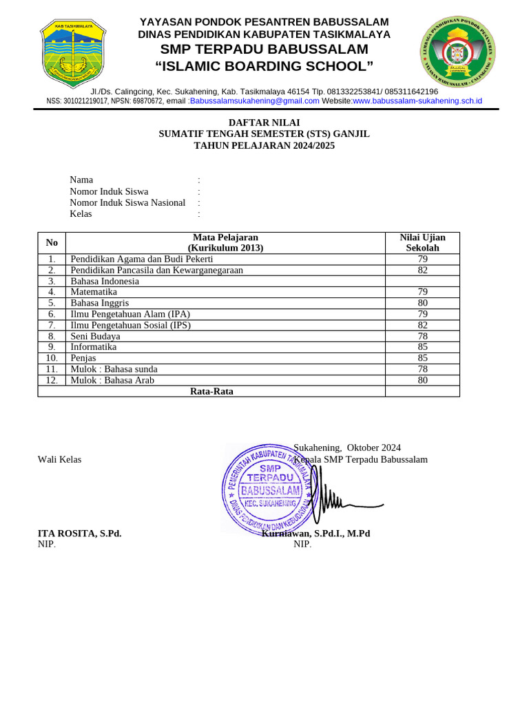 Format Nilai Uts | PDF