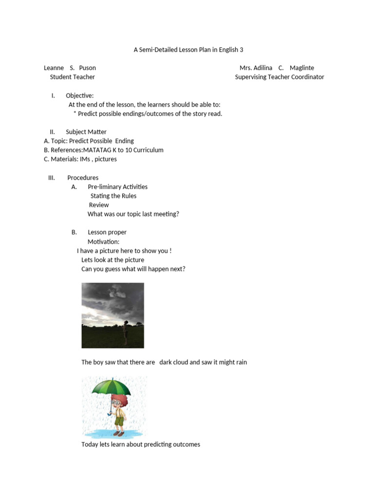 Lessonplan in English 3-3. (Leanne Puson) | PDF