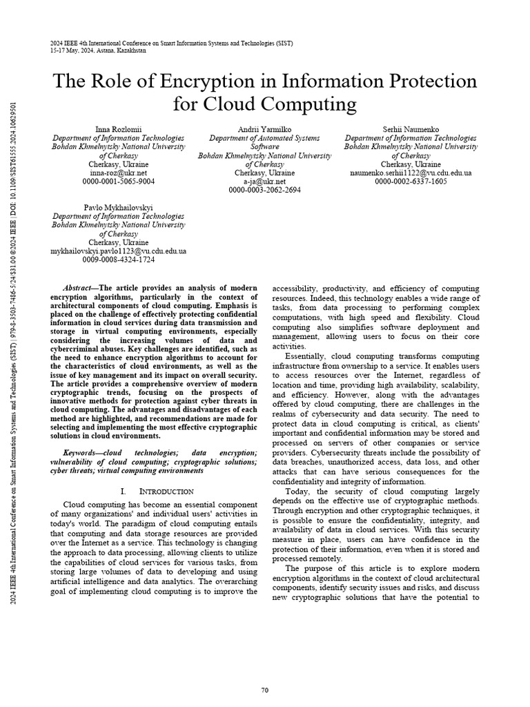 The Role of Encryption in Information Protection For Cloud Computing | PDF | Cloud Computing ...