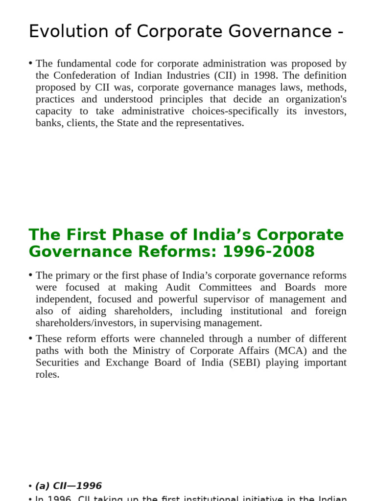 Corporate Governance Evolution in India | PDF | Corporate Governance ...
