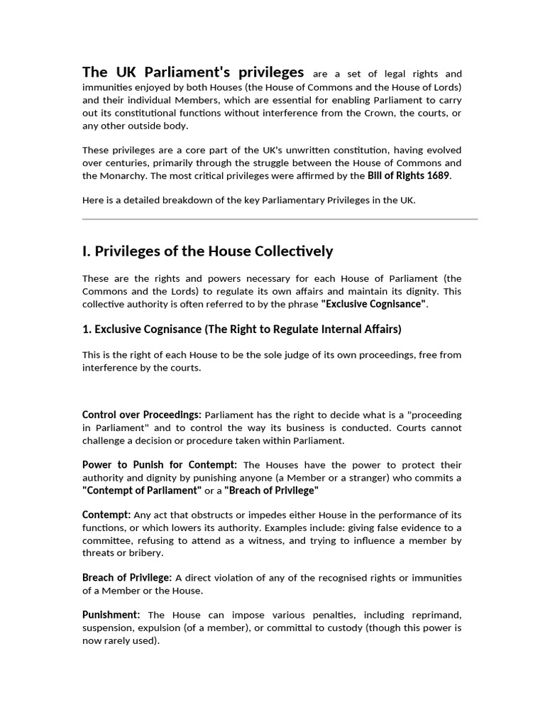 Understanding UK Parliamentary Privilege | PDF | Parliament Of The ...