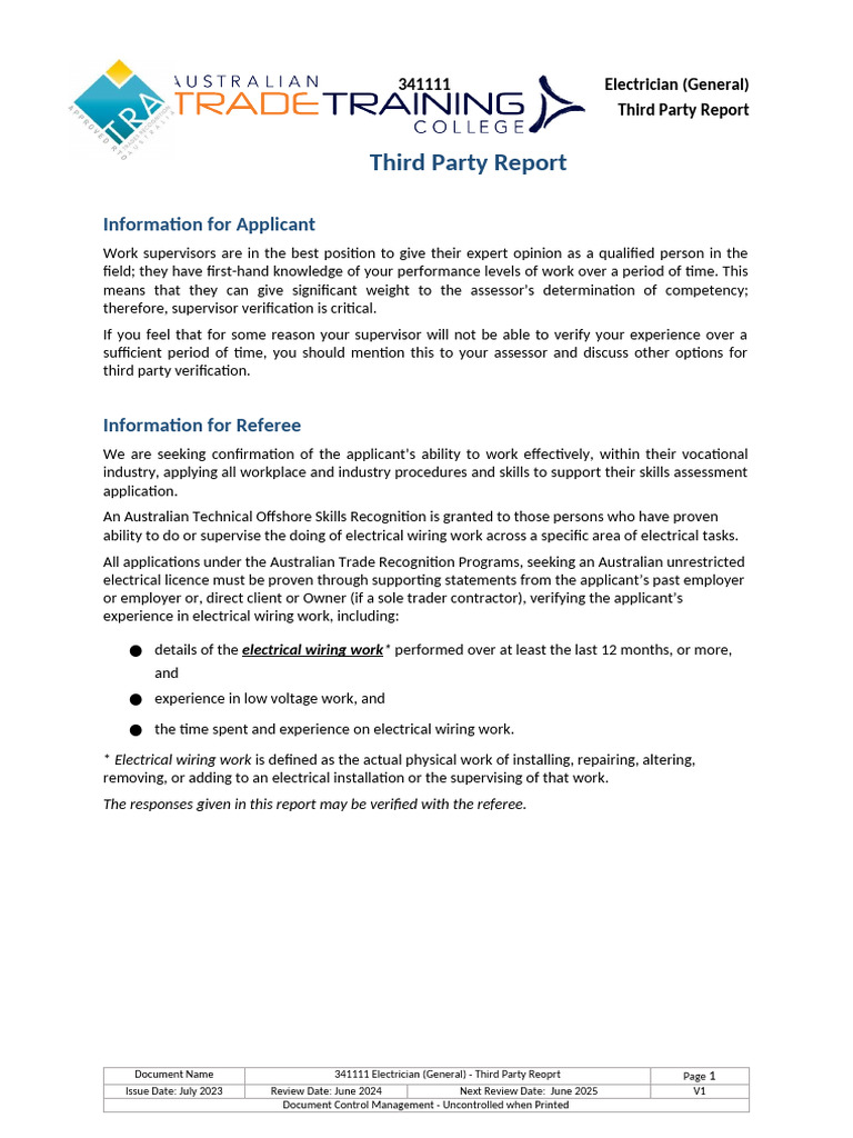 Third Party Report - Alex Appiah | PDF | Electrical Wiring | Electrician