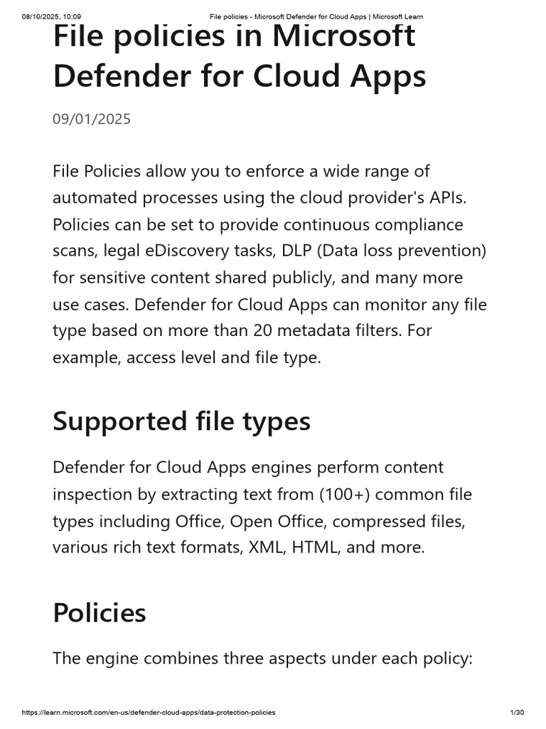 File Policies - Microsoft Defender For Cloud Apps - Microsoft Learn | PDF | Computer File ...
